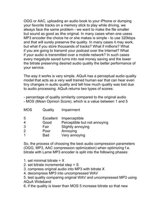 Ogg vorbis compression optimization | PDF