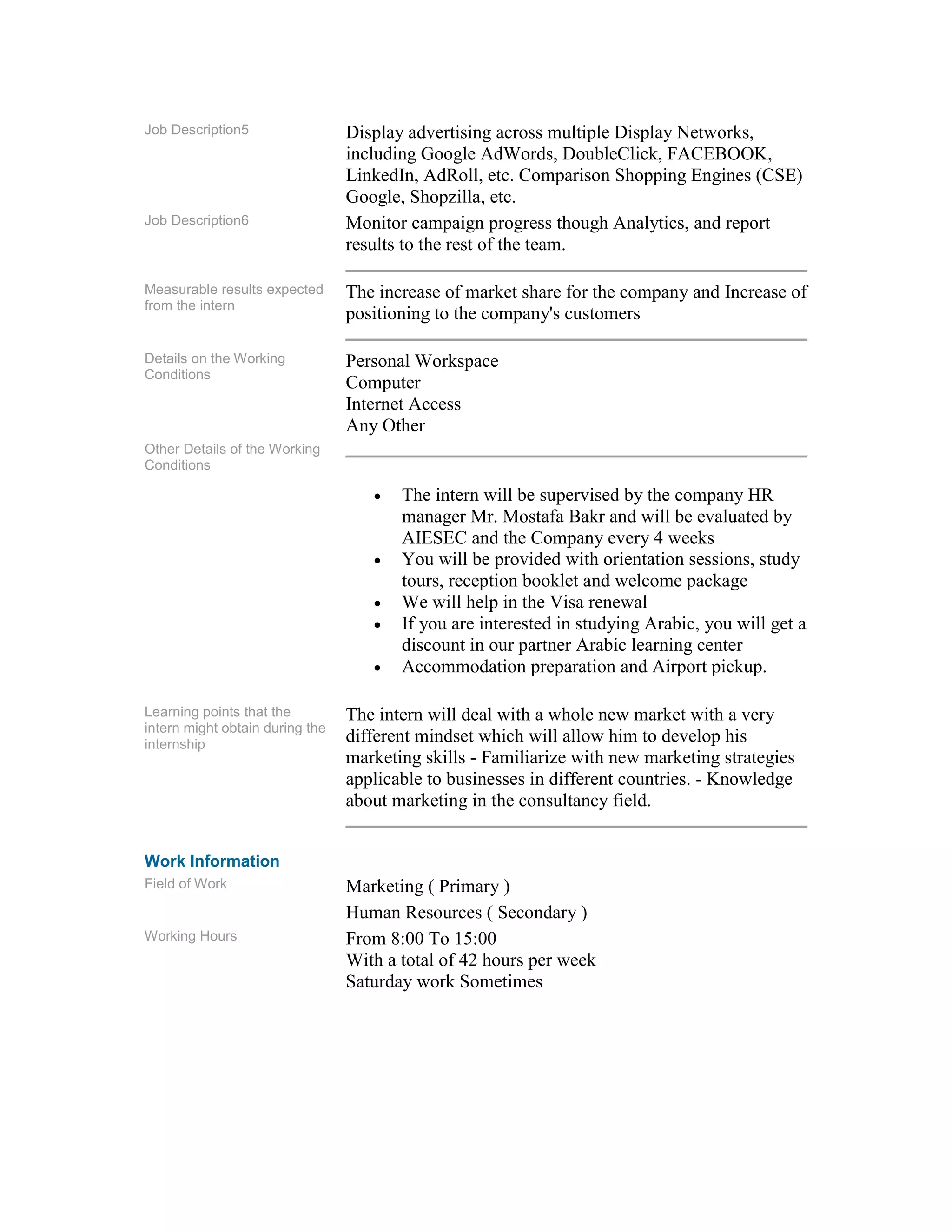 Global Internship Programme || Sample Job Descriptions | PDF | Job ...