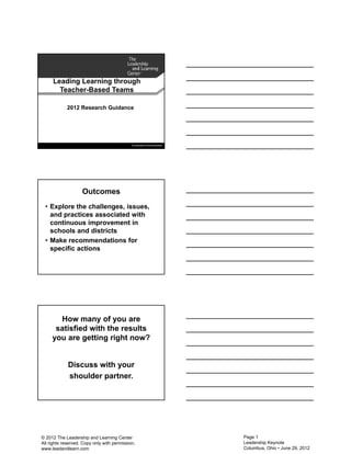 Leading Learning Through Teacher-Based Teams -handout | PDF