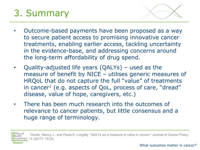 What Outcomes Matter in Cancer? A Literature Review | PPTX
