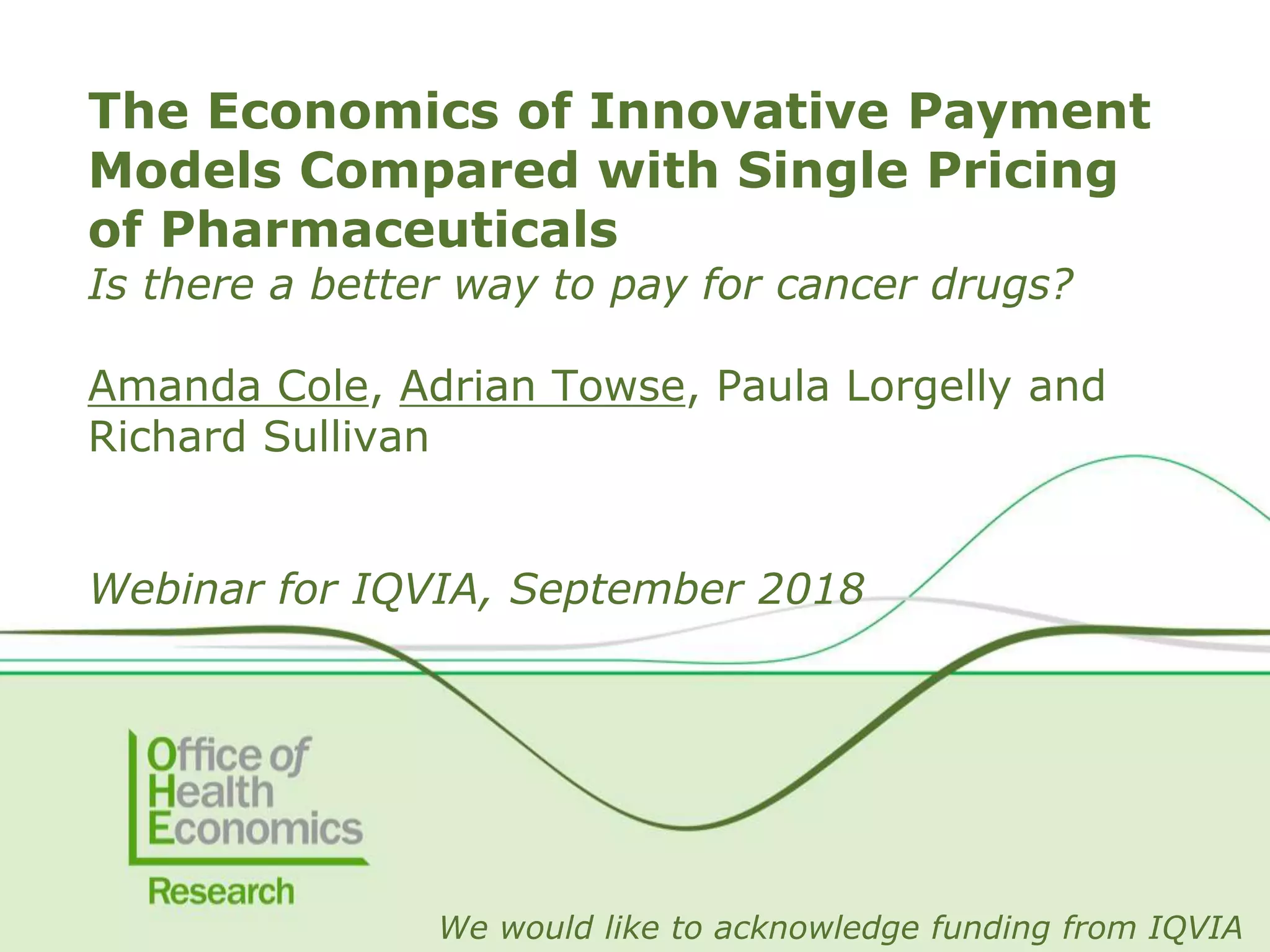 The Economics of Innovative Payment Models Compared with Single Pricing of Pharmaceuticals. Is ...