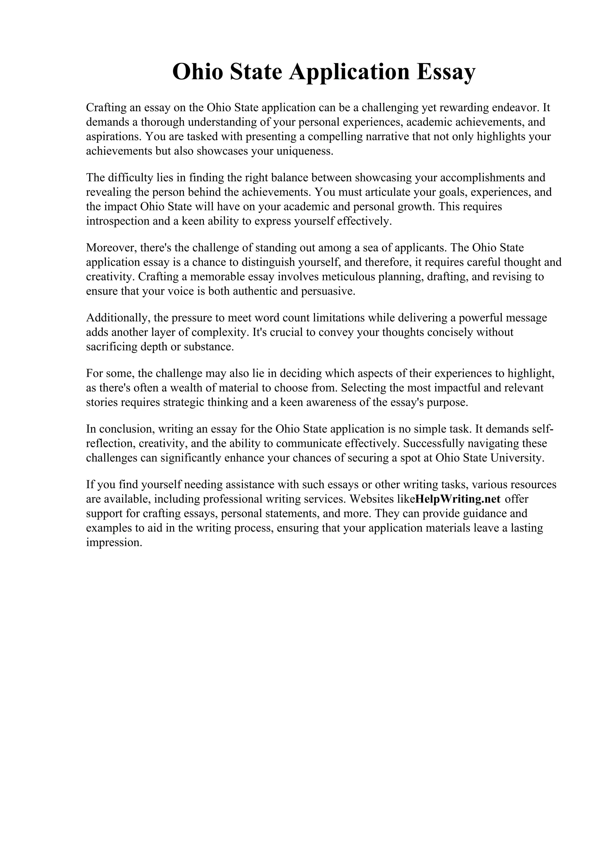Ohio State Application Essay | PDF