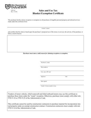Ohio tax exemption form | PDF