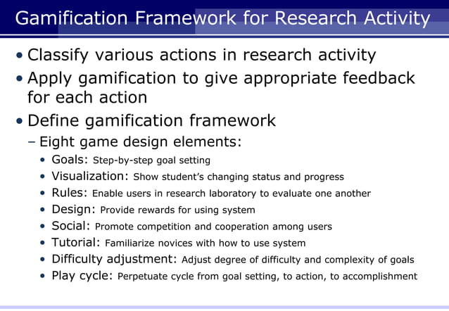 Proposed framework for Gamifying Research Activities | PPT
