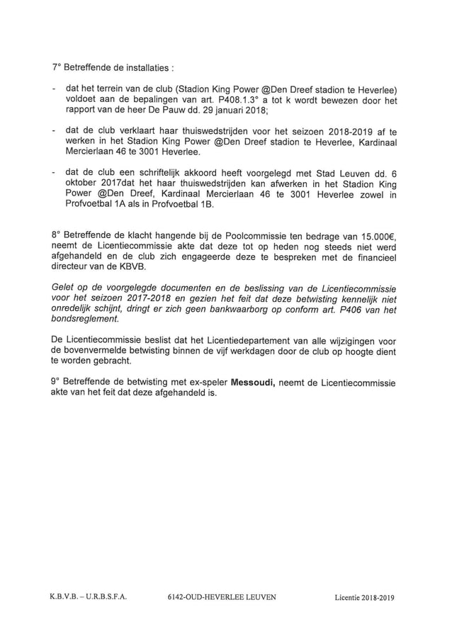 OHL betwist 15.000 euro bij KBVB | PDF