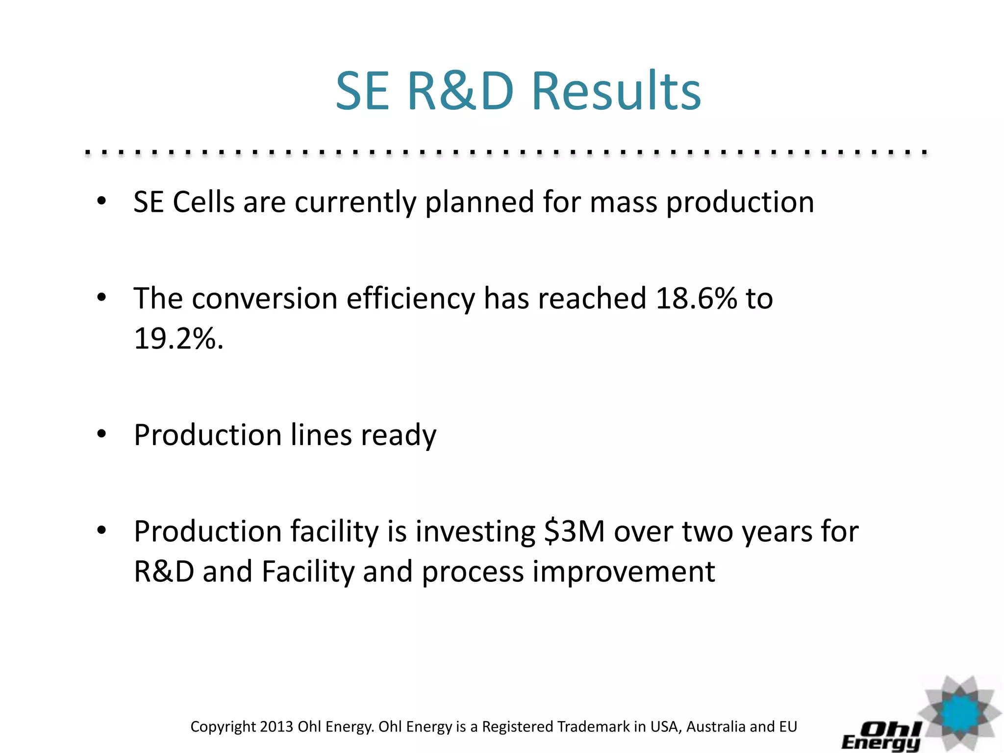 Ohl Energy - Technical advances in solar cell and solar panel ...