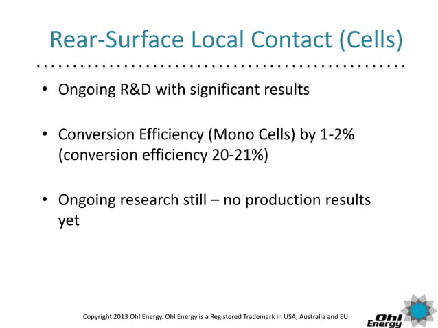 Ohl Energy - Technical advances in solar cell and solar panel ...