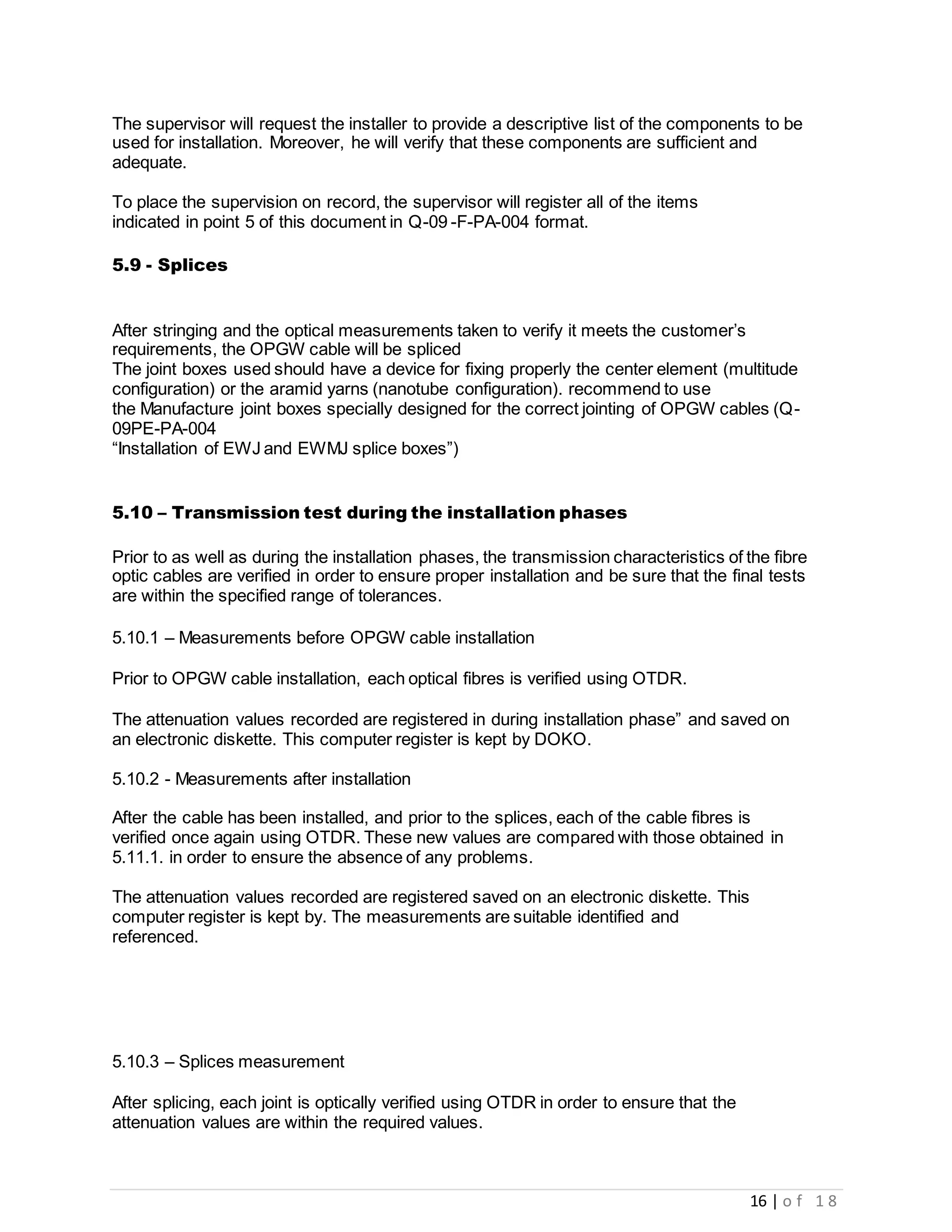 Ohl transmission lines opgw instalation procedure for fiber optic cables rev.00