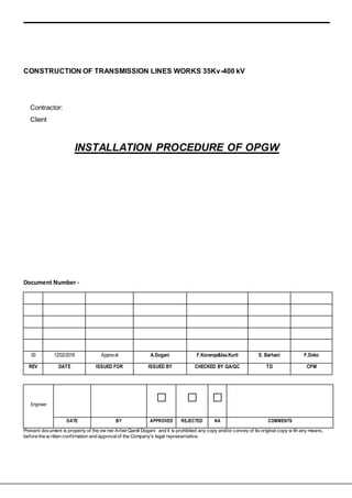 Ohl transmission lines opgw instalation procedure for fiber optic ...
