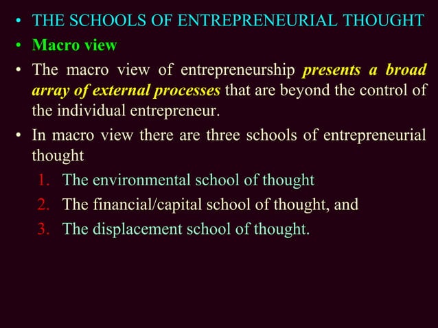 THE SCHOOLS OF ENTREPRENEURIAL THOUGHT-Veterinary. Extension | PPT