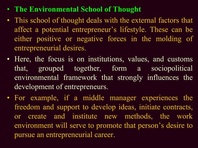 THE SCHOOLS OF ENTREPRENEURIAL THOUGHT-Veterinary. Extension | PPT