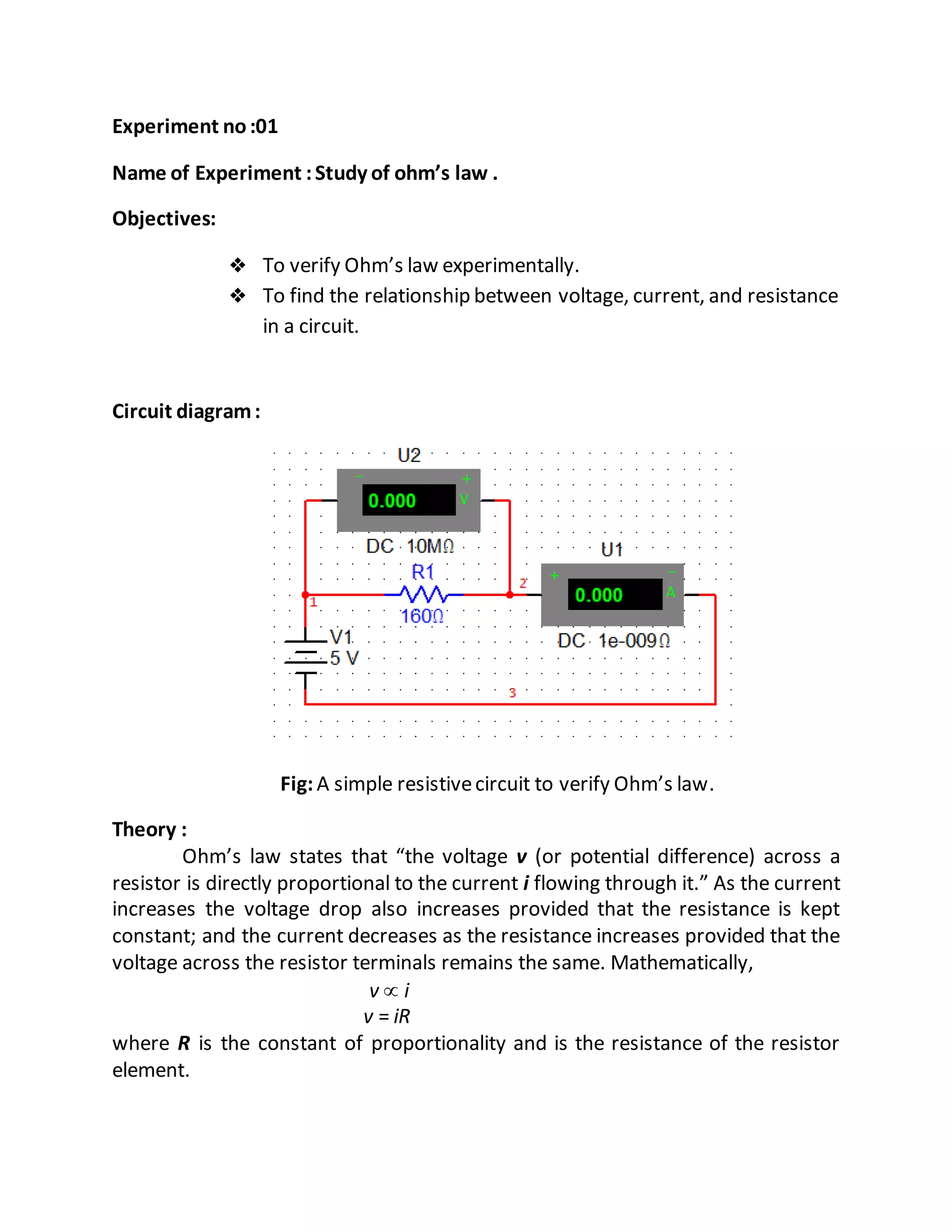 Study of Ohm's law. | DOCX | Physics | Science