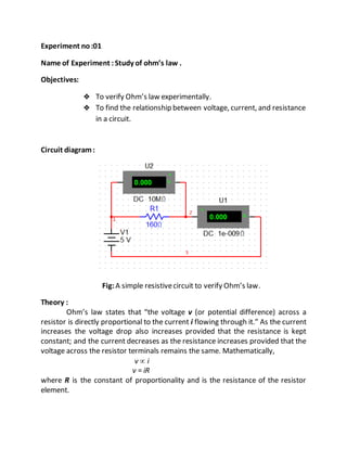 Study of Ohm's law. | DOCX | Physics | Science