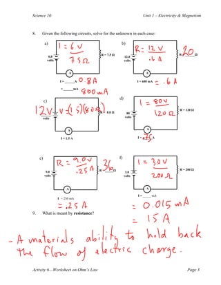 Ohm's law's calculations | DOC