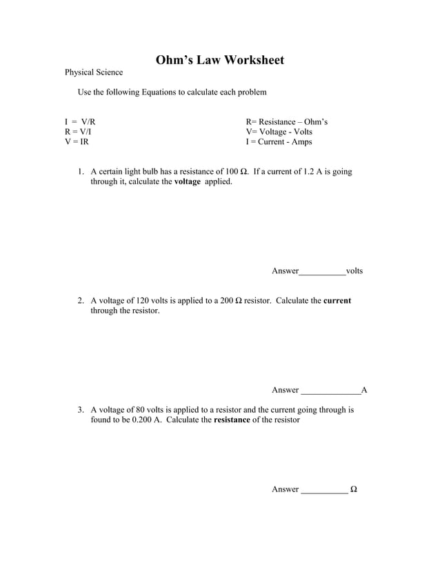 Ohm's law worksheet ccp | DOC