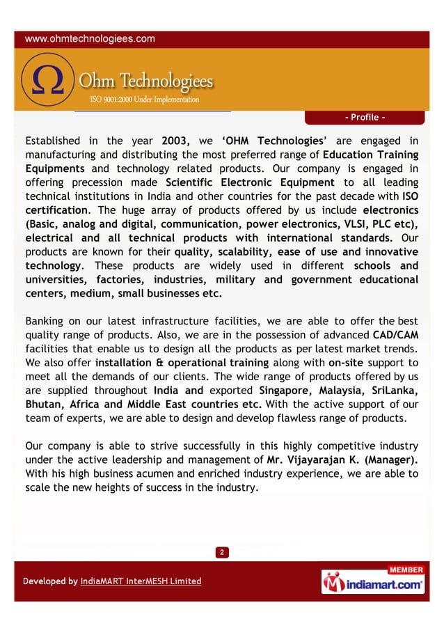 Ohm Technologiees, Chennai, AC Electronic | PDF | Consumer Electronics ...