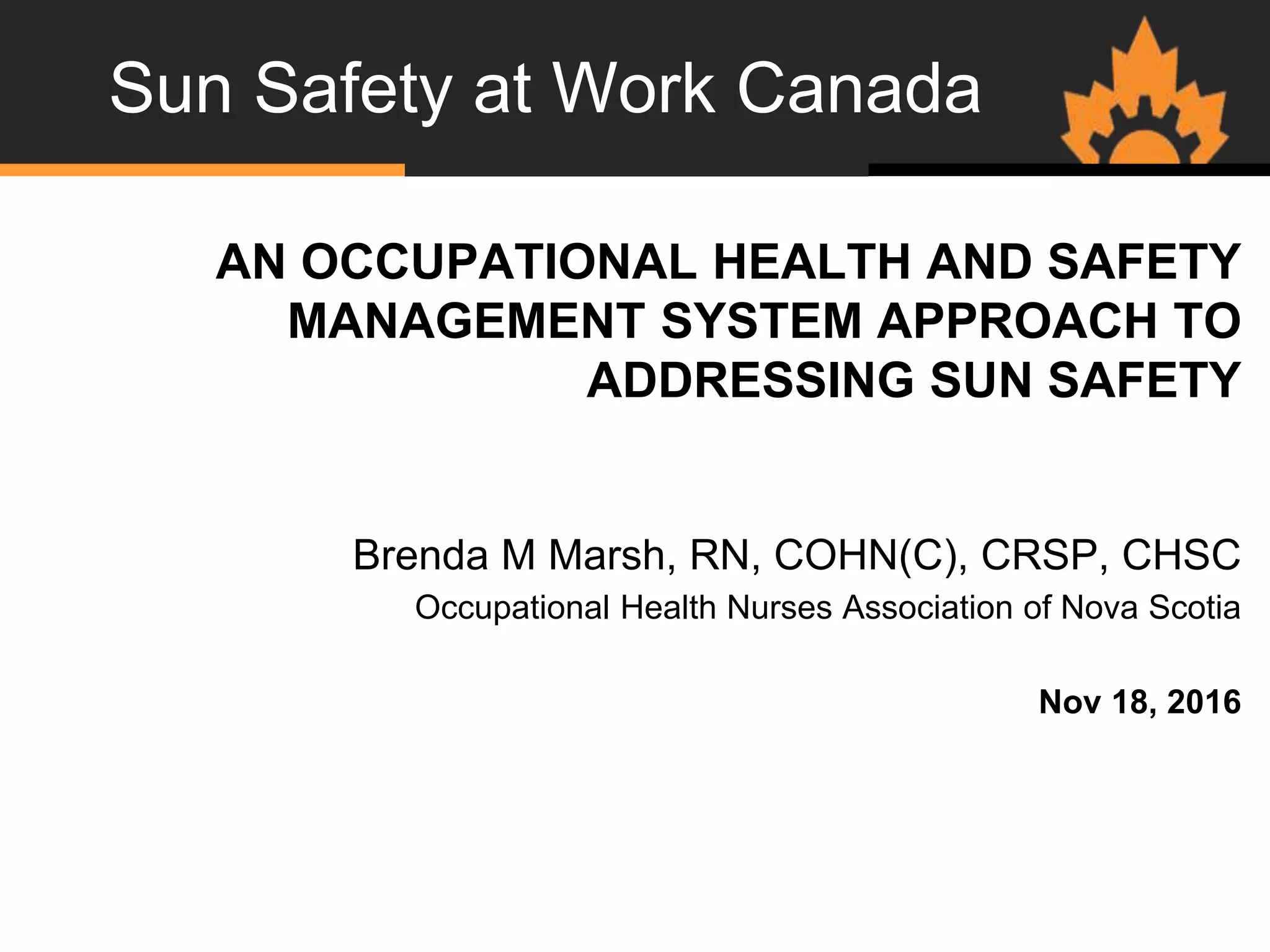 Sun Safety at Work Canada | PPT