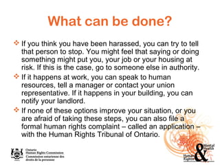 Ohrc cmha opening doors training harassment poisoned work environment | PPT