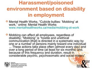 Ohrc cmha opening doors training harassment poisoned work environment | PPT