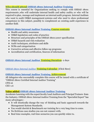 OHSAS 18001 Training | OHSAS 18001 Internal Auditor Training | PDF | Free Download