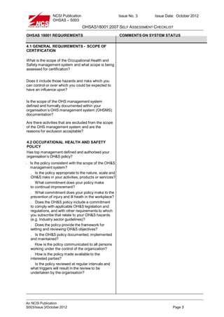 Ohsas 18001 self assessment checklist | PDF