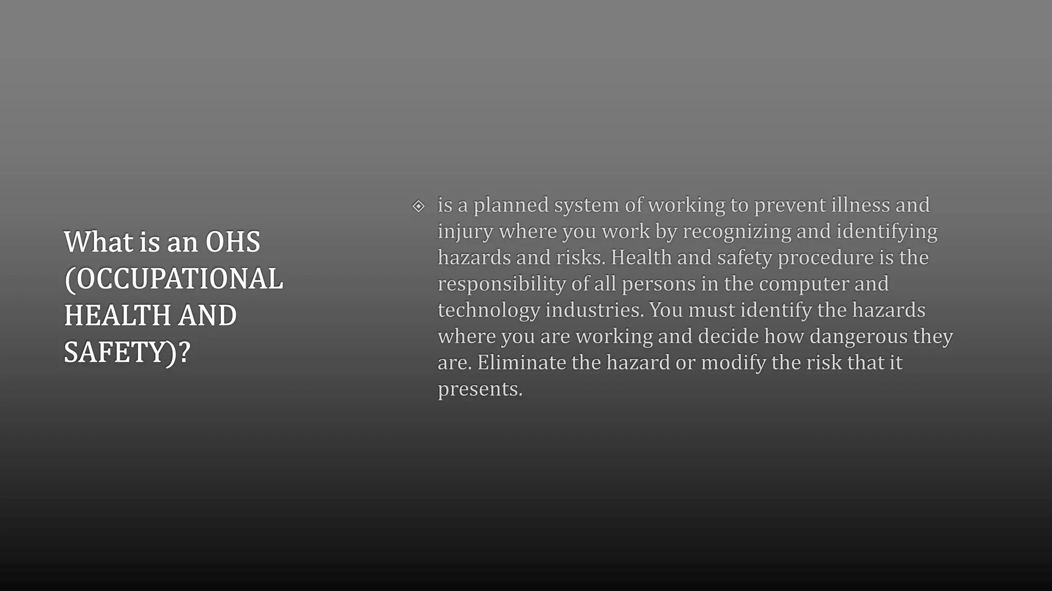 Plan and Prepare for Computer Assembly (OHS Standard and Policies)) | PPTX