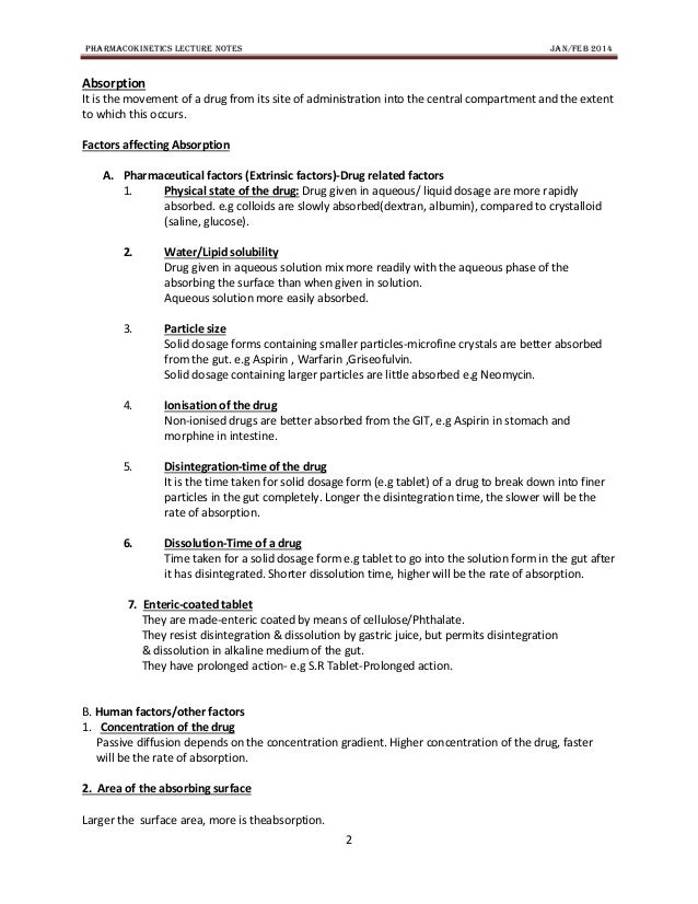Pharmacokinetics lecture notes pharmacology