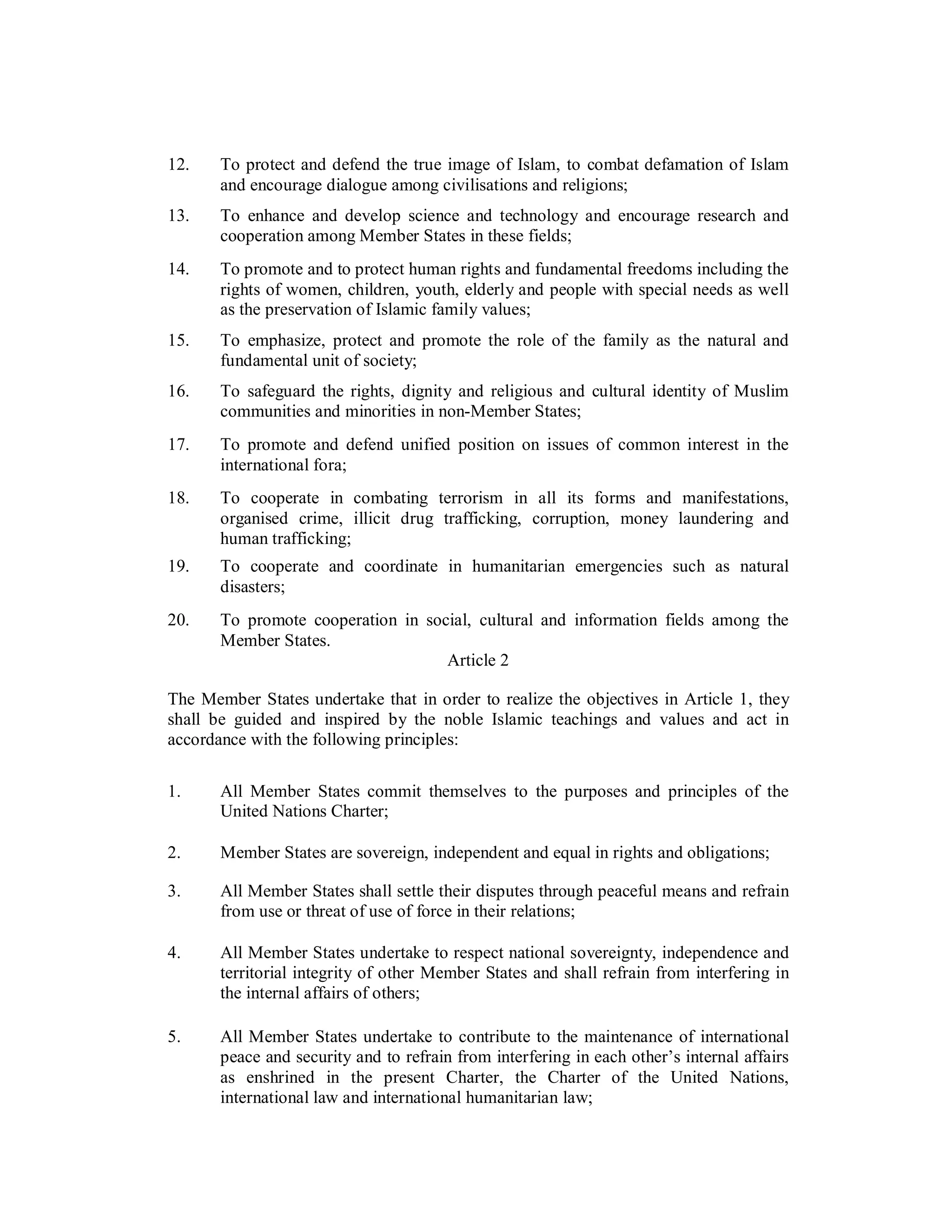 OIC (Organization of Islamic Countries) Charter | PDF