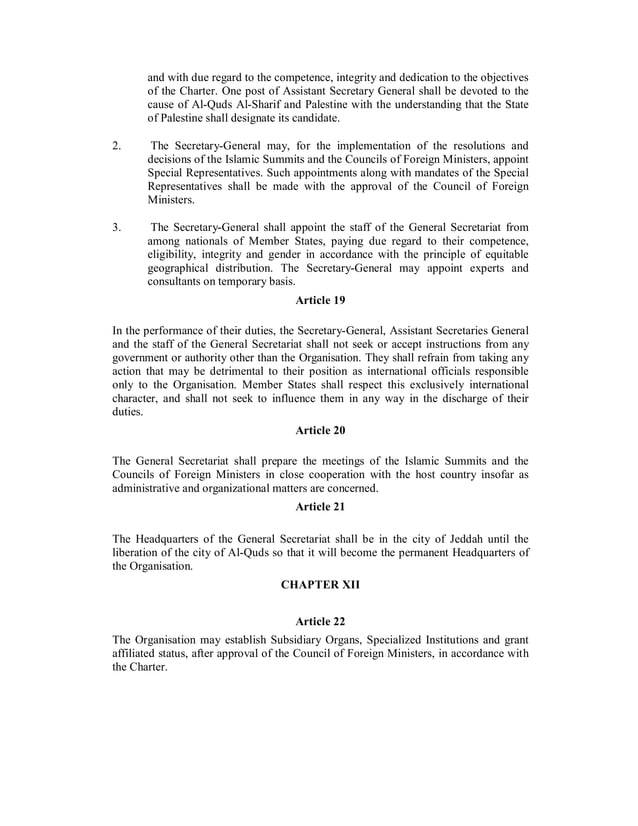 OIC (Organization of Islamic Countries) Charter | PDF