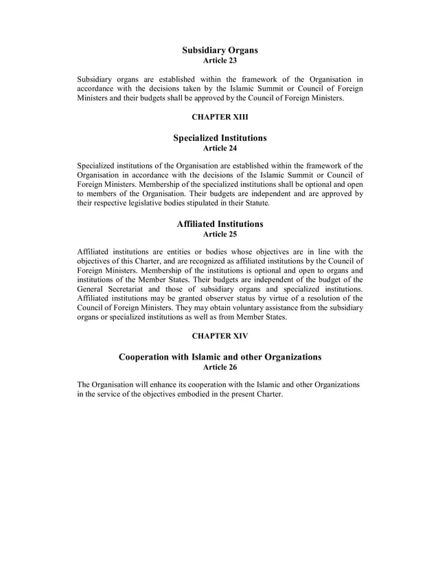 OIC (Organization of Islamic Countries) Charter | PDF