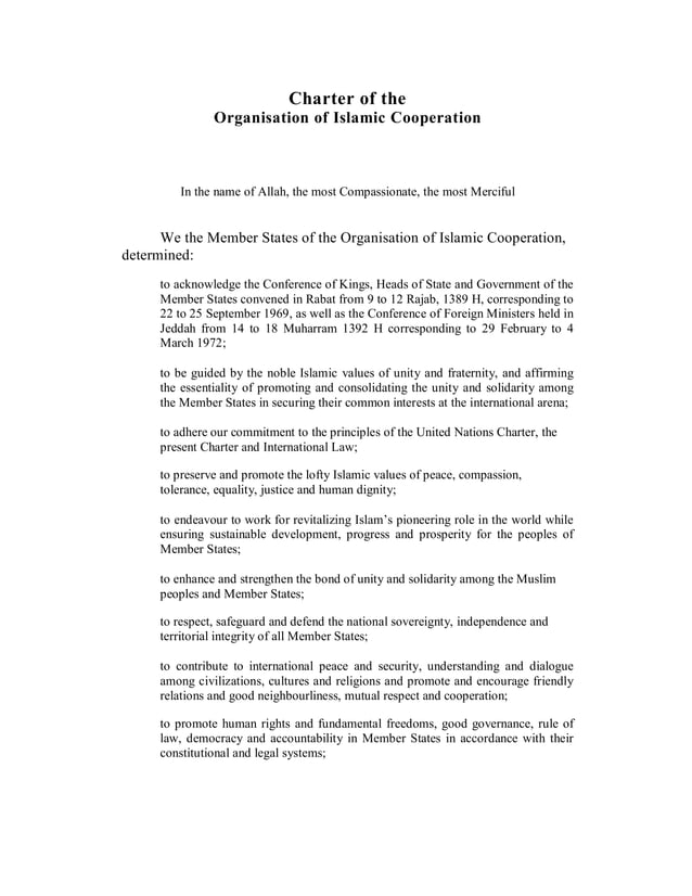 OIC (Organization of Islamic Countries) Charter | PDF