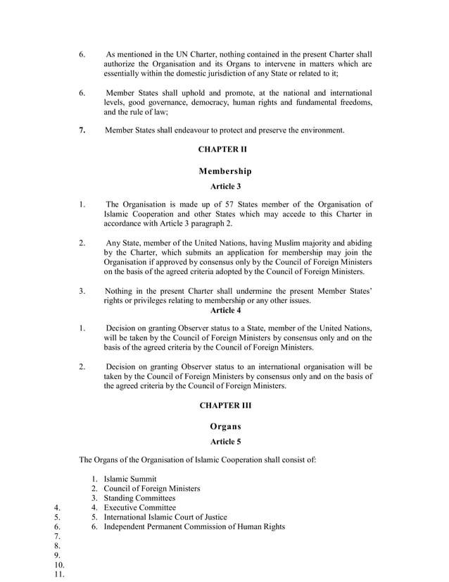 OIC (Organization of Islamic Countries) Charter | PDF