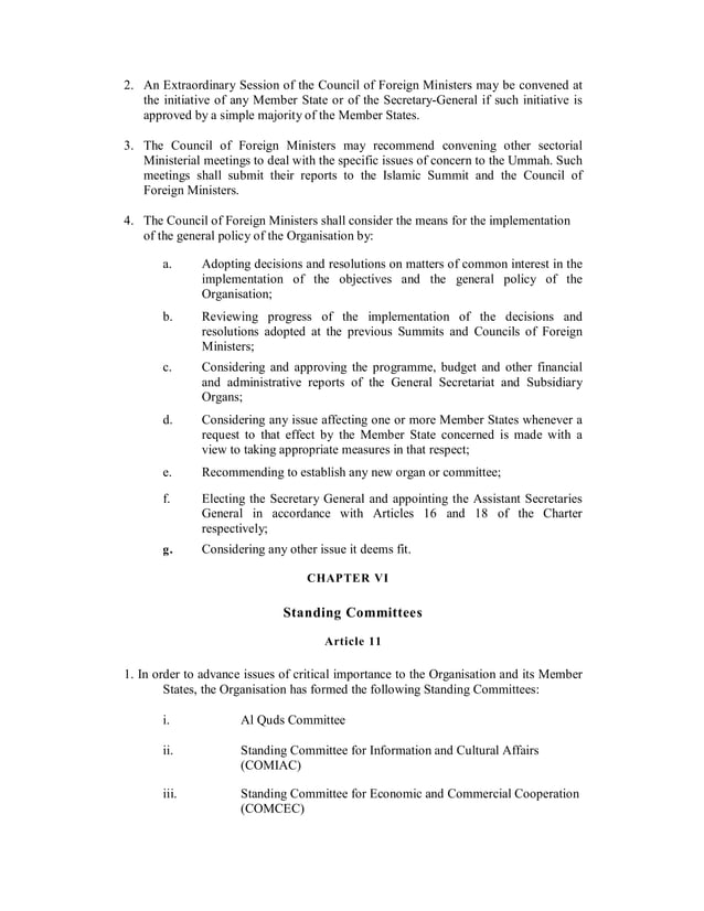 OIC (Organization of Islamic Countries) Charter | PDF