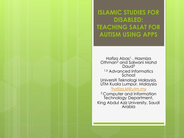 Islamic studies for disabled: teaching Salat for Autism Using Apps | PPTX