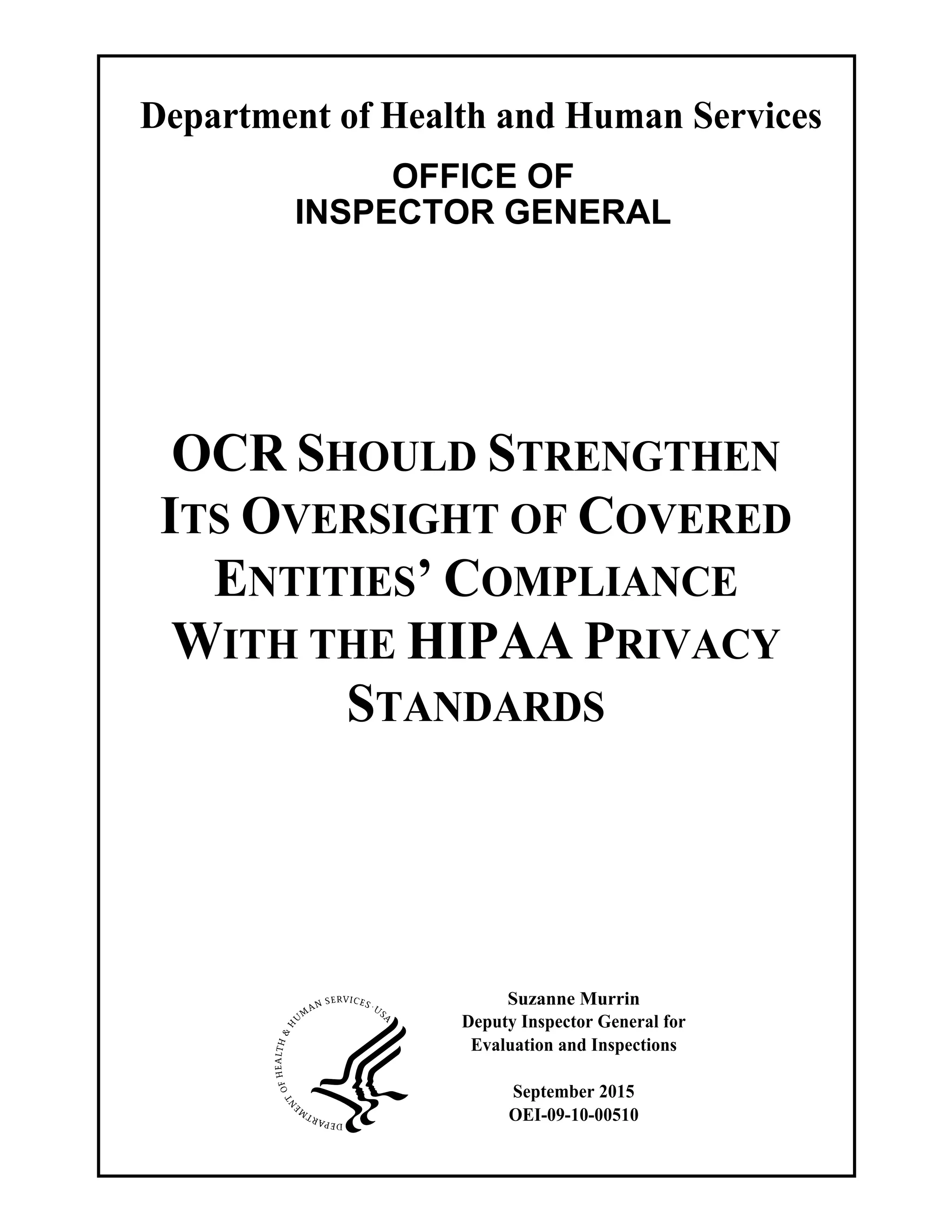 Office of Inspector General Study on OCR's HIPAA audit program | PDF