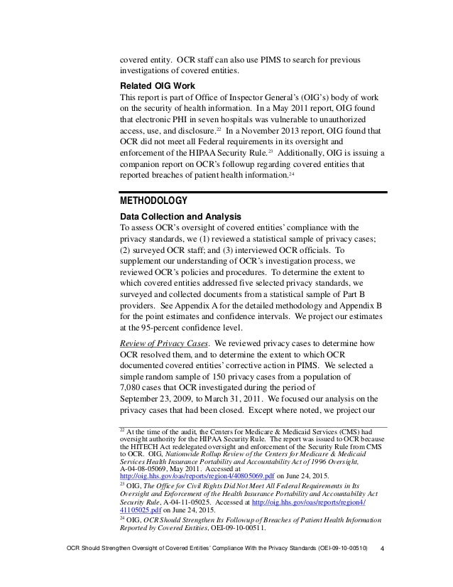 Office of Inspector General Study on OCR's HIPAA audit program