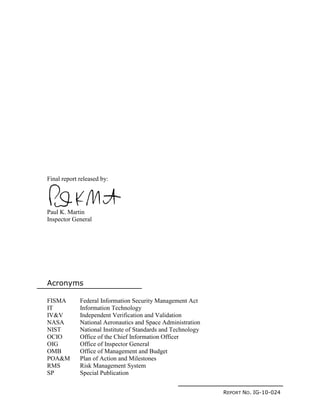 OIG: Review of NASA's Management and Oversight of Its Information ...