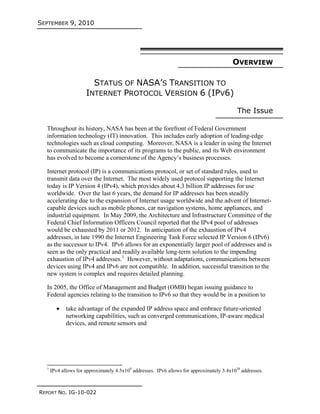 NASA OIG: Status of NASA's Transition to Internet Protocol Version 6 ...