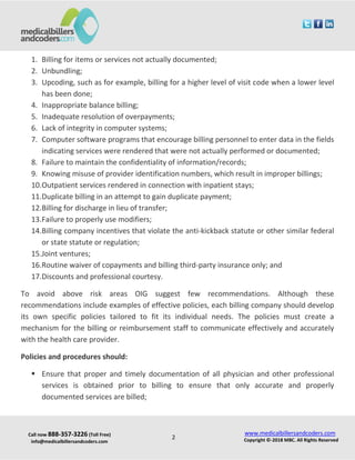 OIG’S VOLUNTARY COMPLIANCE TO MEDICAL BILLING COMPANIES | PDF