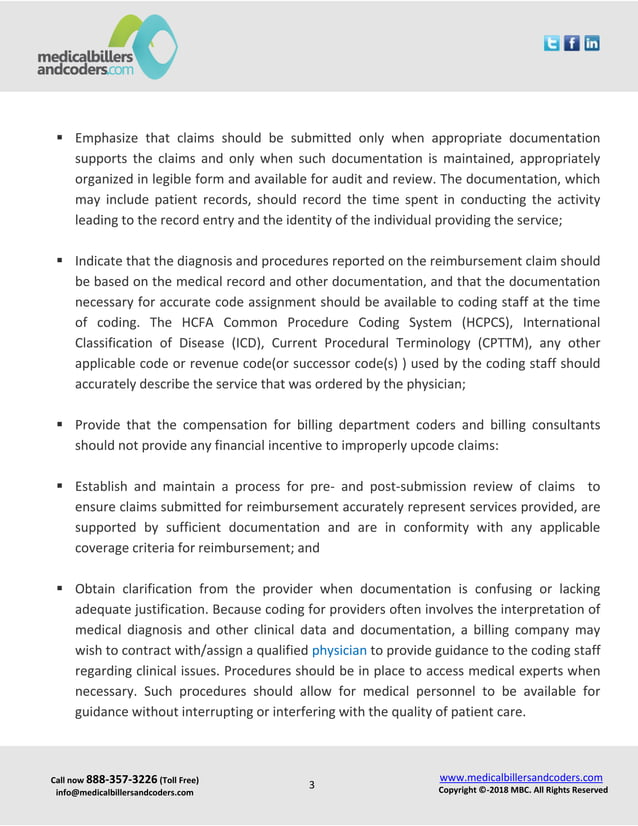 OIG’S VOLUNTARY COMPLIANCE TO MEDICAL BILLING COMPANIES | PDF