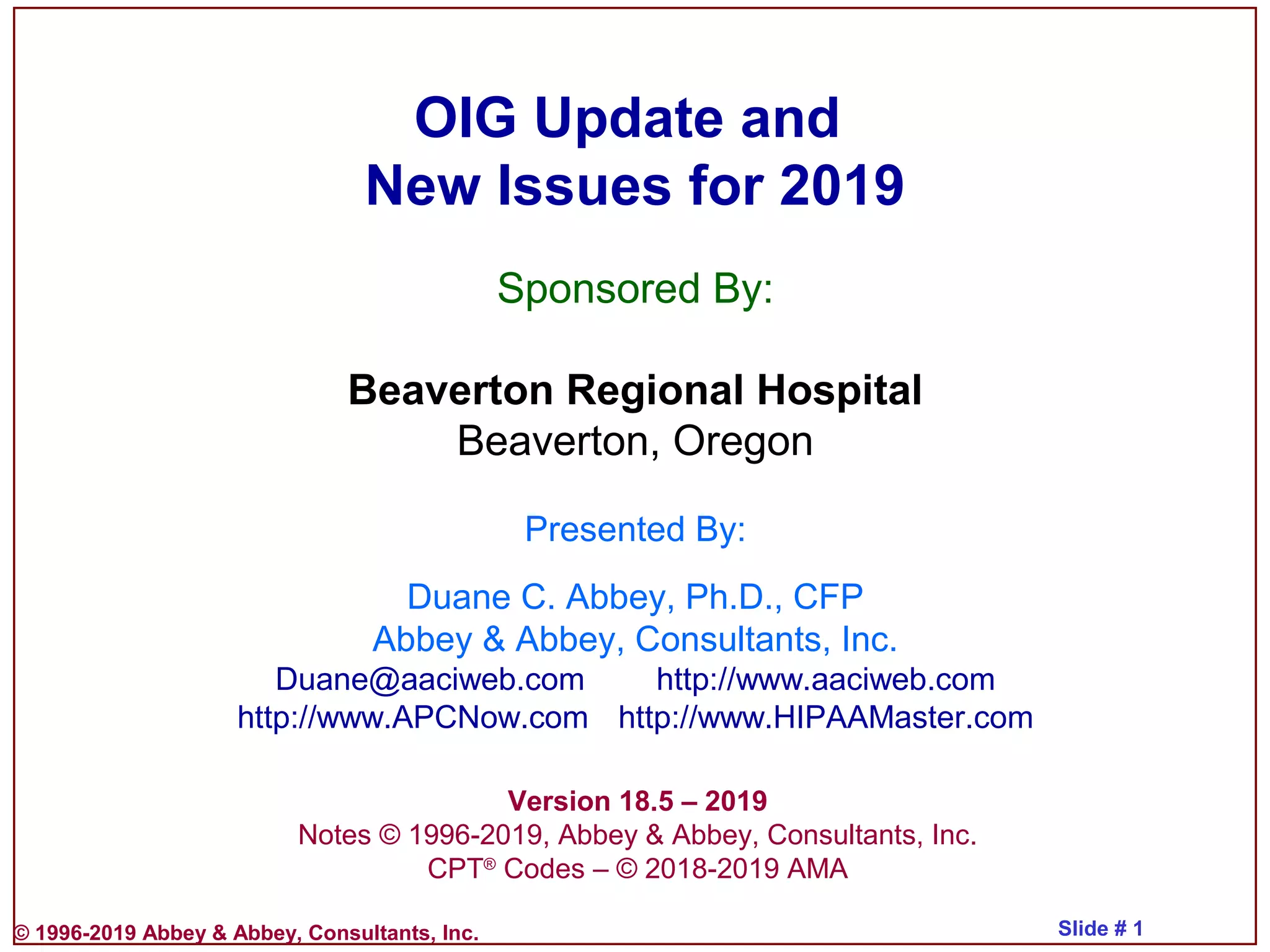 OIG: Trends, Reports and Issues: FY2019 | PPT | Healthcare Industry ...