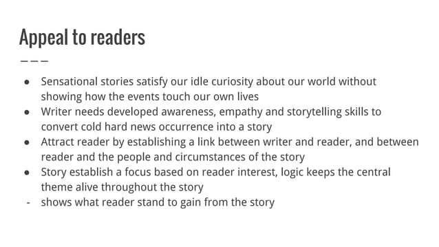 Journalism 2: Feature Writing – Story Structure | PPT
