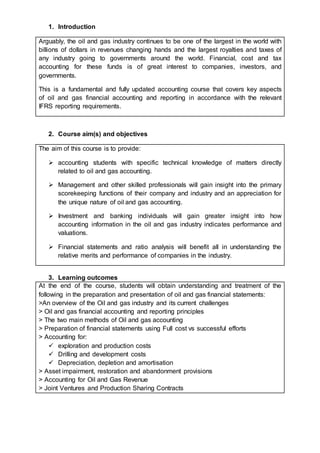 Oil and gas accounting course outline 2021 | DOC