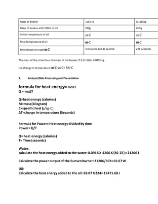 Oil and water specific heat capacity | DOCX