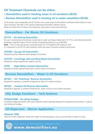 Oil Technics Ltd (OTL): Speciality Treatments Brochure: Oil in Water ...