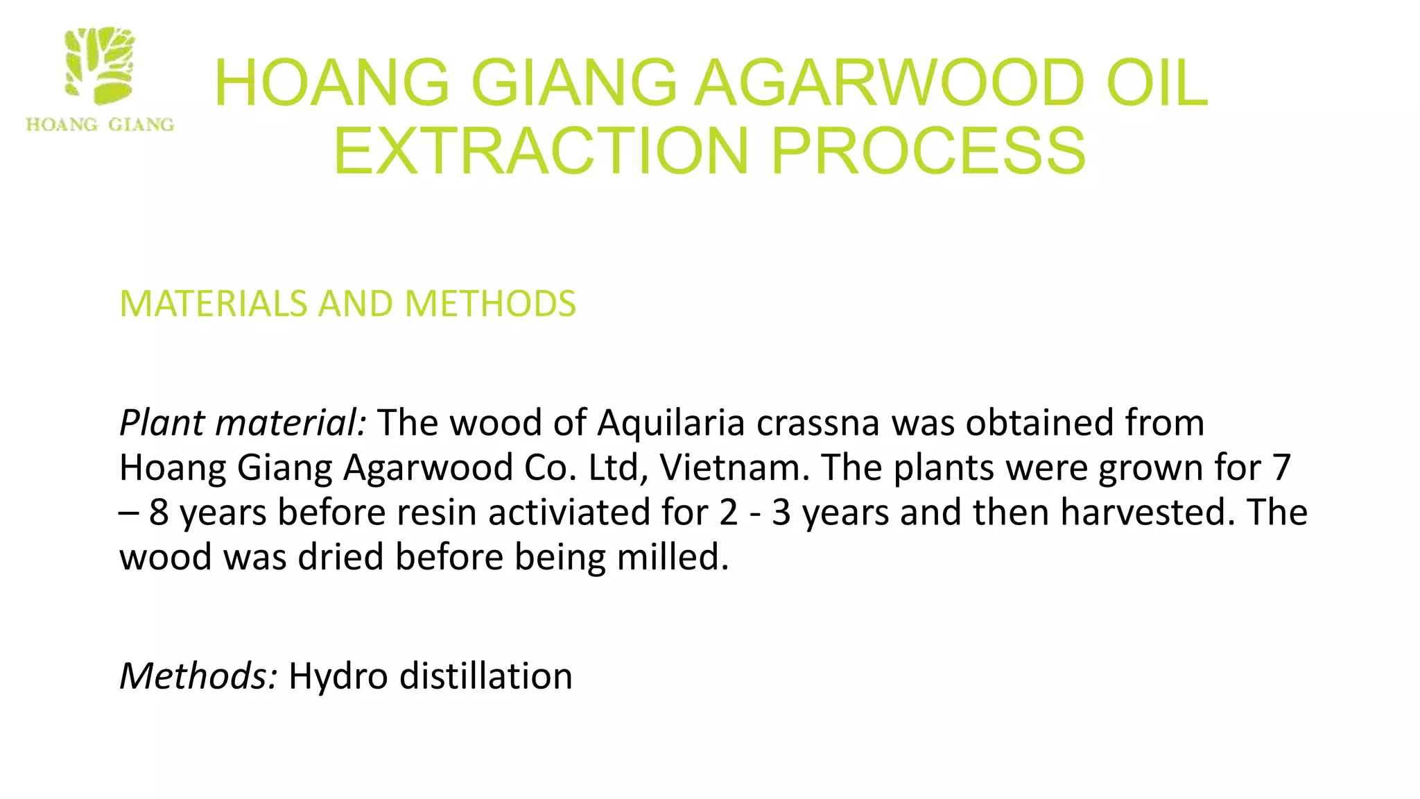 Hoang Giang Agarwood oil extraction process | PPTX