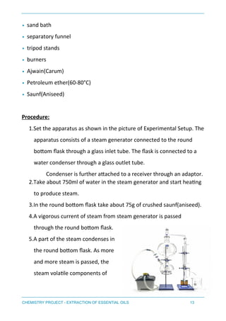 extraction of essential oils chemistry project | PDF