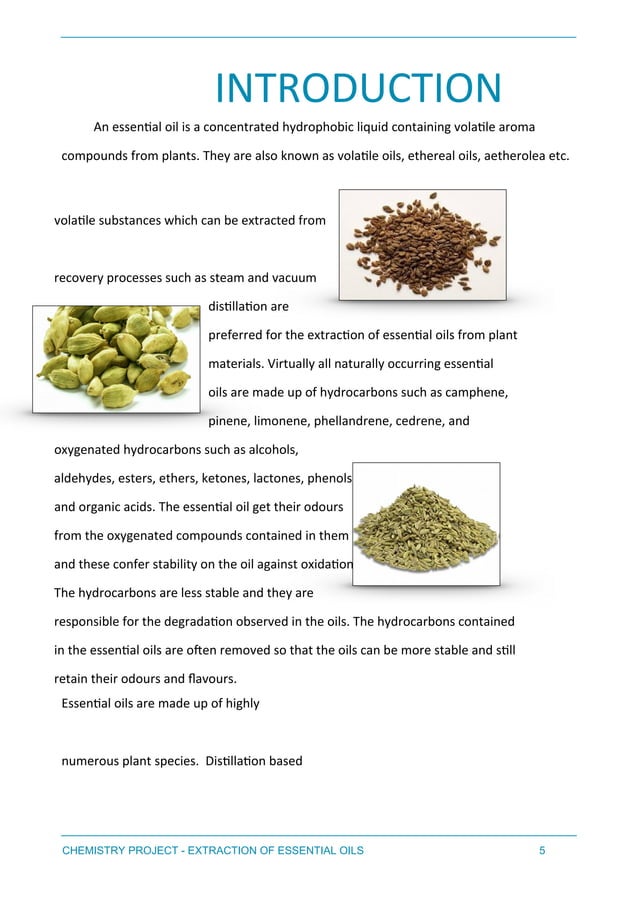 extraction of essential oils chemistry project | PDF