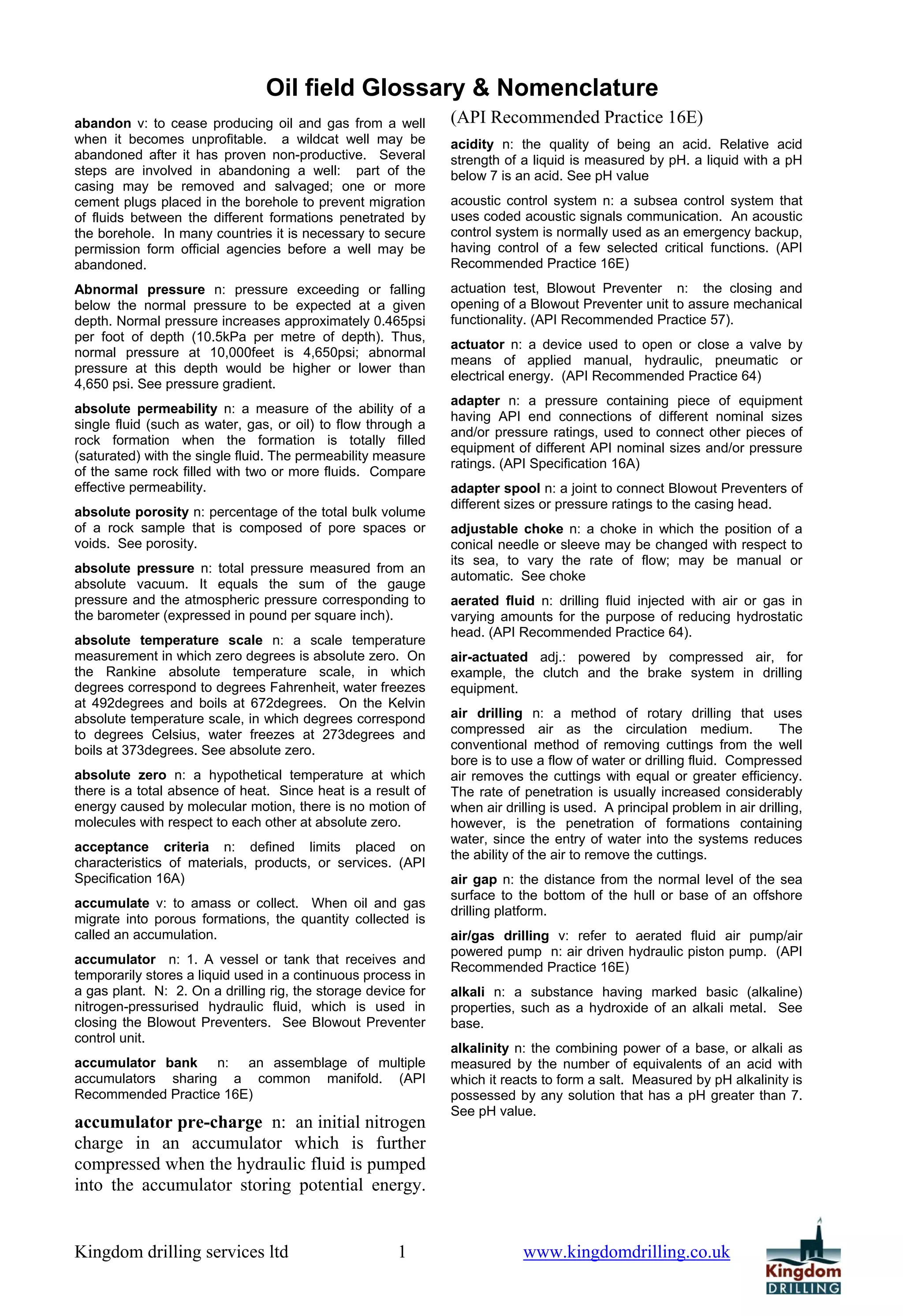 Oilfield glossary | PDF