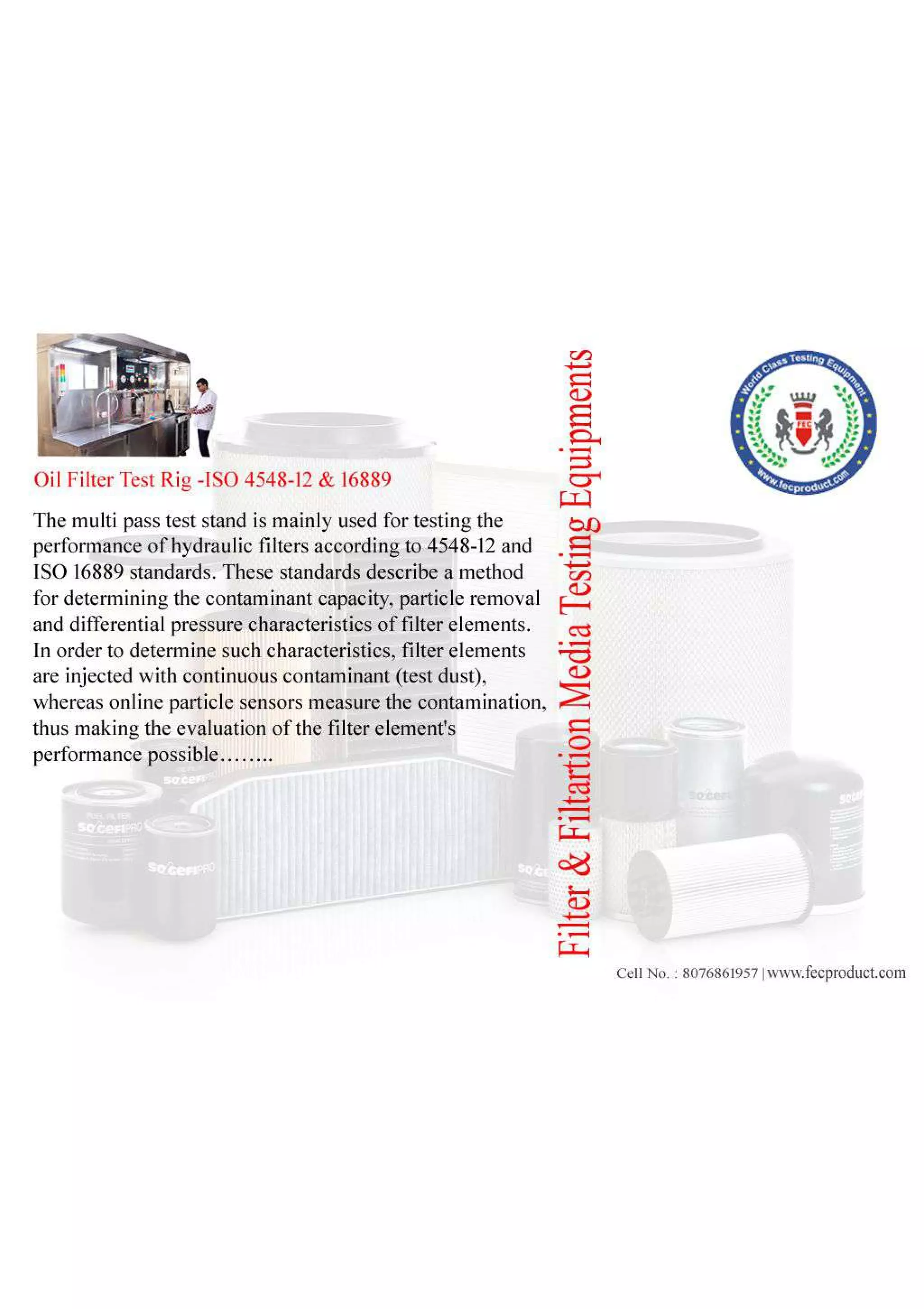 Oil Filter Test Rig ISO 16889 | PDF